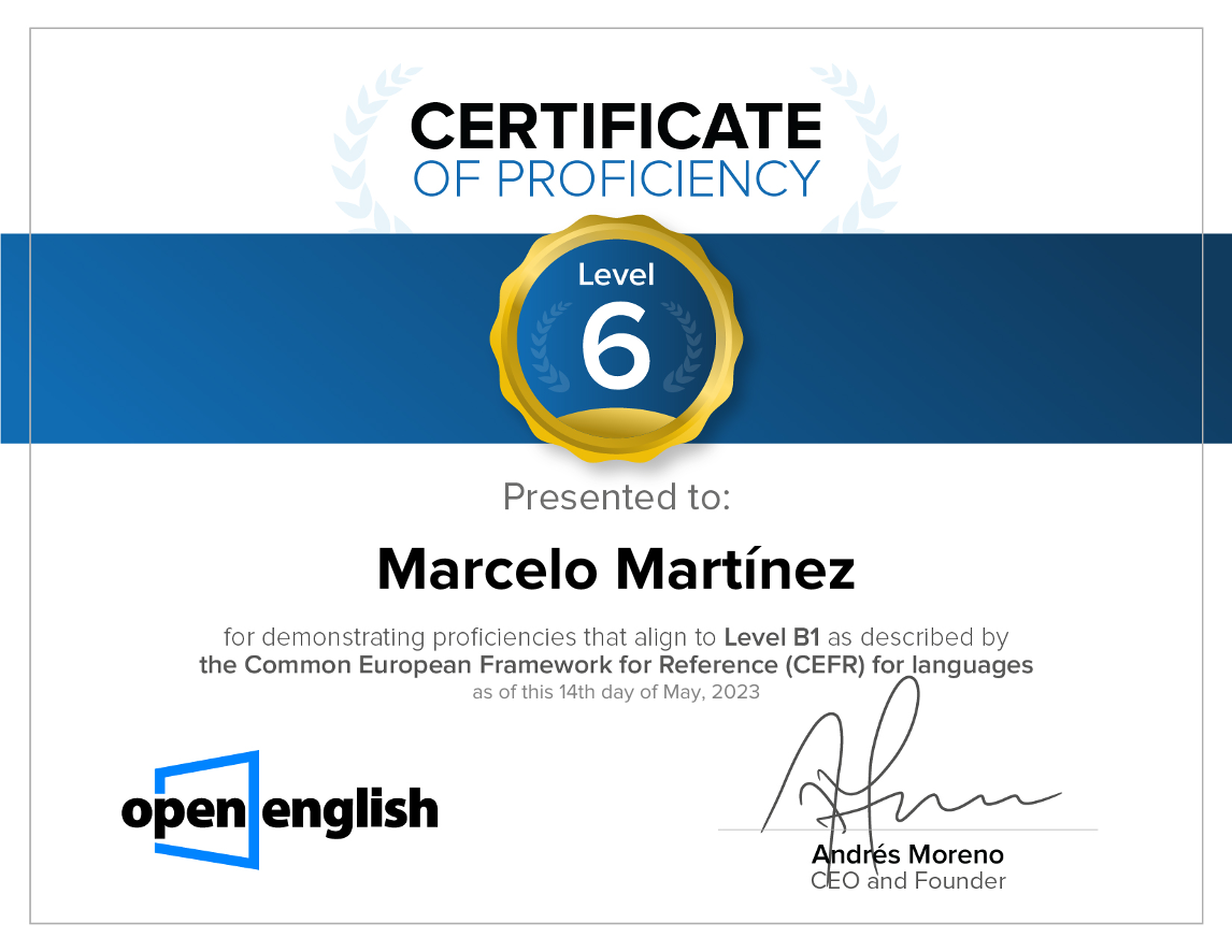 Certificado Open English